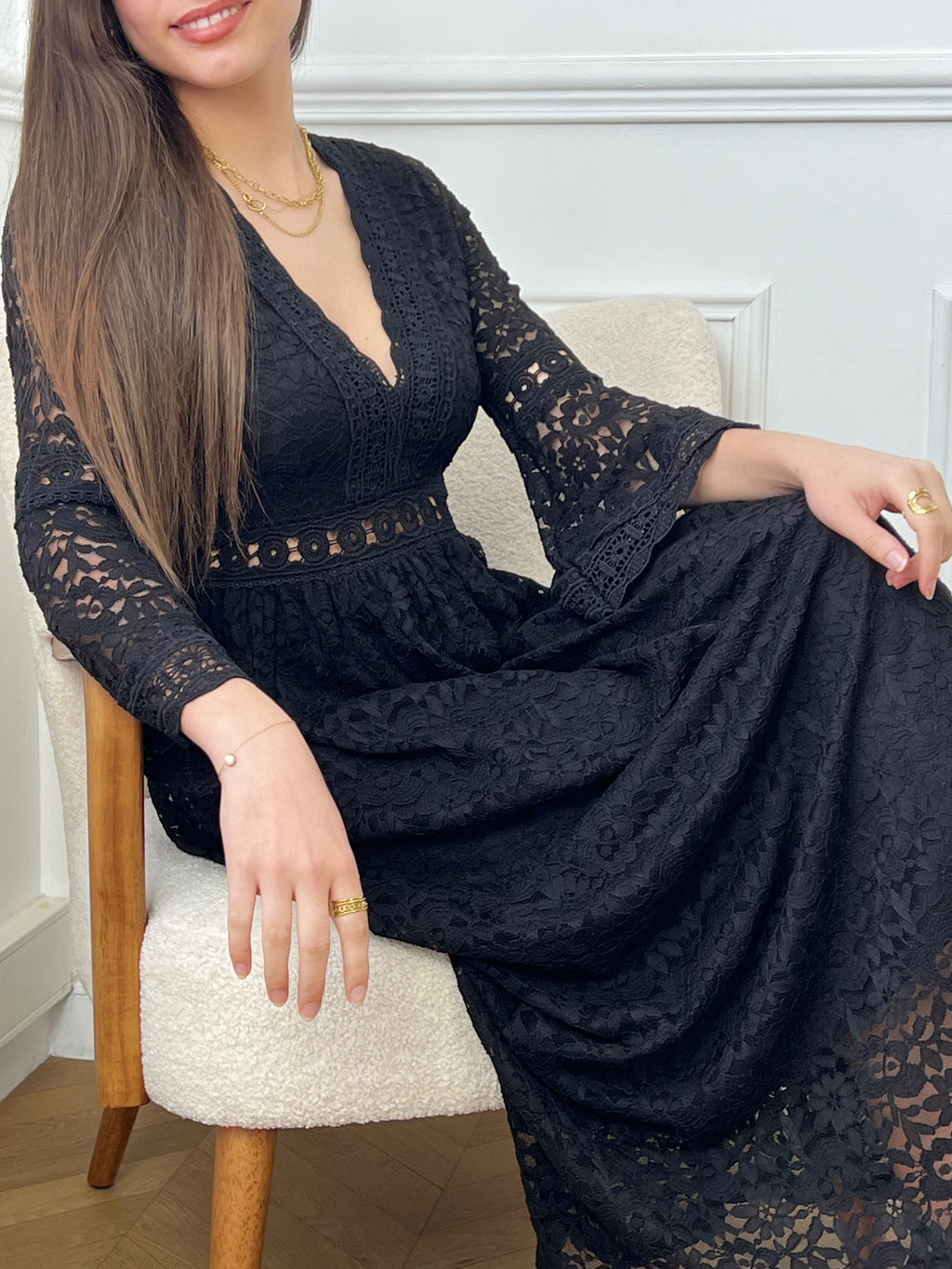 Robe festive en dentelle noire femme – Loïcia