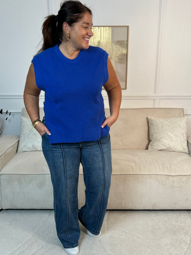 Pull sans manches bleu grande taille – Loïcia