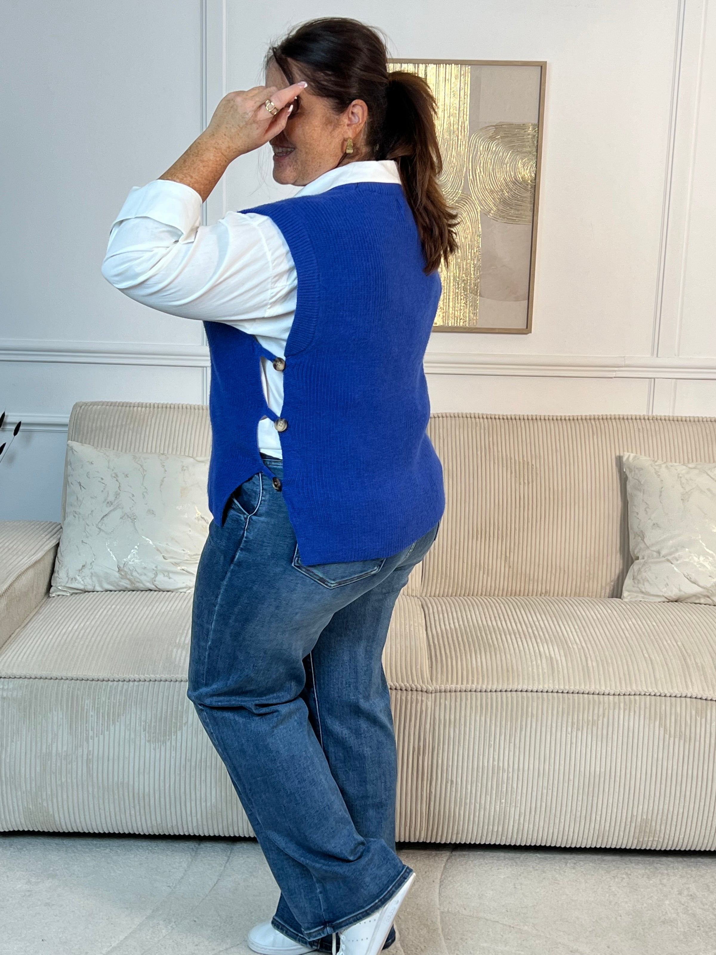 Pull sans manches bleu grande taille – Loïcia